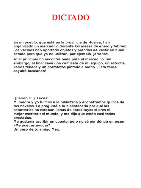 Dictado Para Quinto Grado Mercadillo Y Carta Pdf