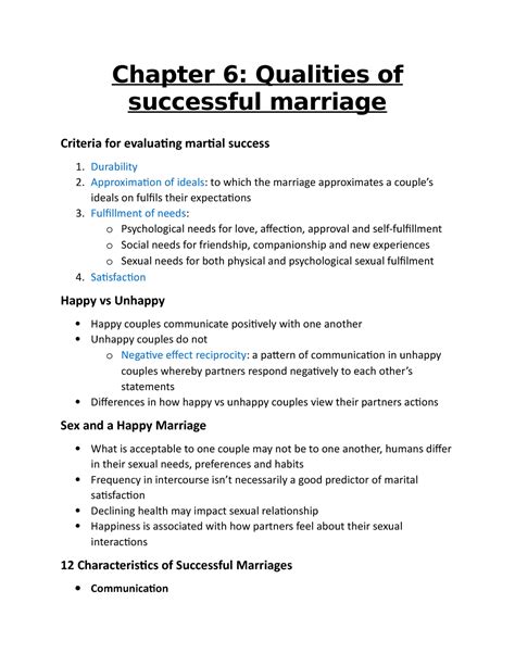 Family Health And Sex Ed Chapter 6 Notes Chapter 6 Qualities Of Successful Marriage Criteria