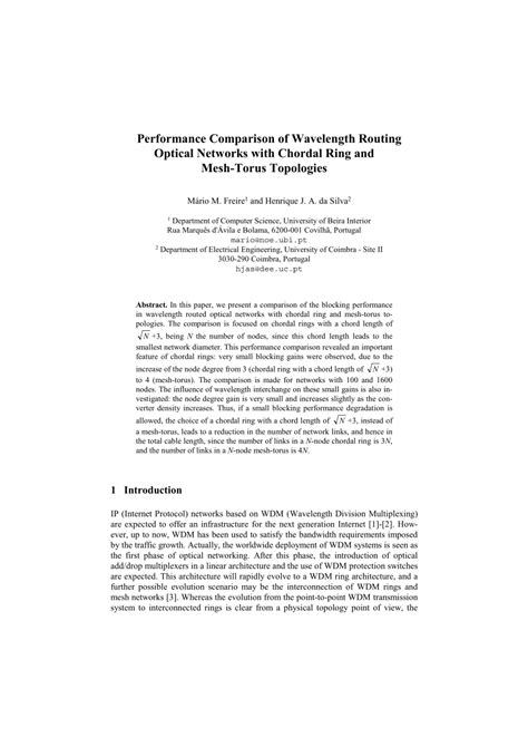 Pdf Performance Comparison Of Wavelength Routing Optical Networks With Chordal Ring And Mesh