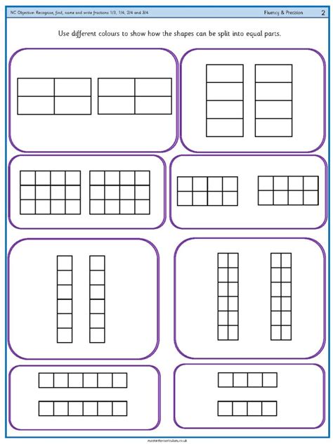 Recognise Find Name And Write Fractions 1 3 1 4 2 4 And 3 4 Of A Length Shape Set Of