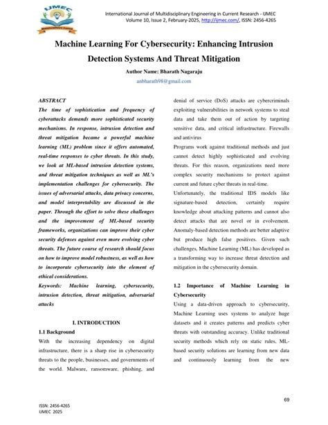Pdf Machine Learning For Cybersecurity Enhancing Intrusion Detection Systems And Threat
