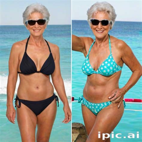Confident Senior Woman Enjoying The Beach In Stylish Bikinis