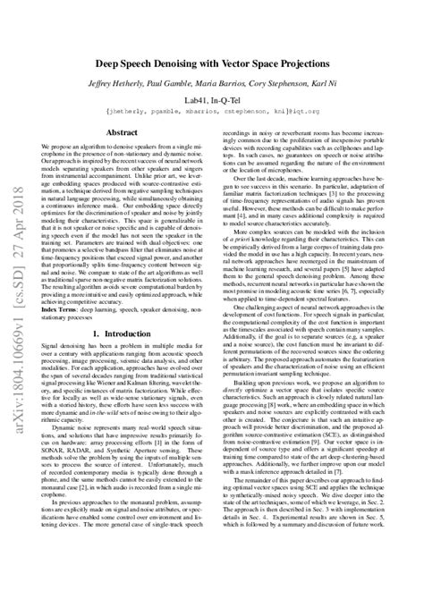 pdf deep speech denoising with vector space projections