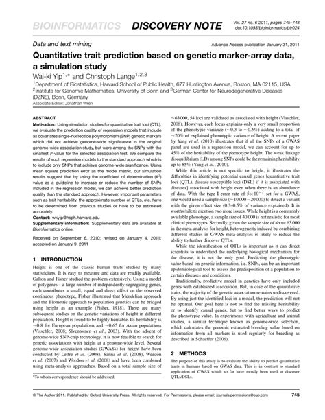 Pdf Quantitative Trait Prediction Based On Snp Array Data A