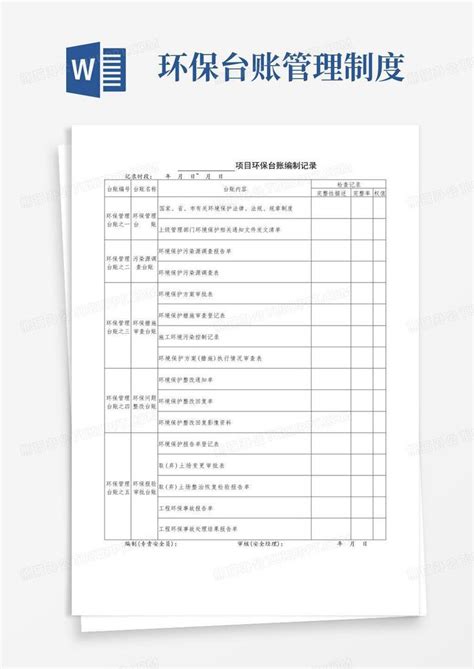 环保台账管理Word模板下载 熊猫办公