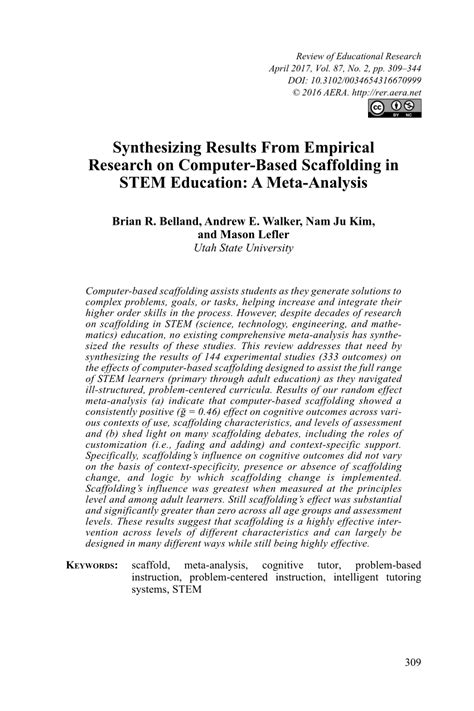 Pdf Synthesizing Results From Empirical Research On Computer Based Scaffolding In Stem