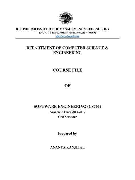 Department Of Computer Science And Engineering Course File Pdf Software Development Process