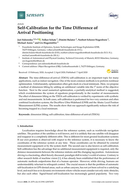 Pdf Self Calibration For The Time Difference Of Arrival Positioning