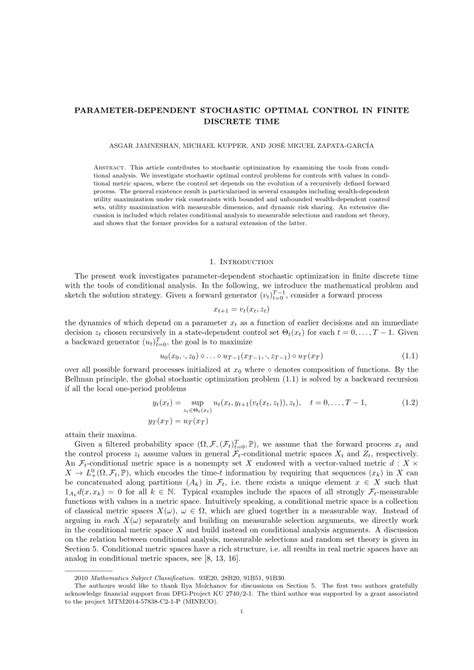 Pdf Parameter Dependent Stochastic Optimal Control In Finite Discrete