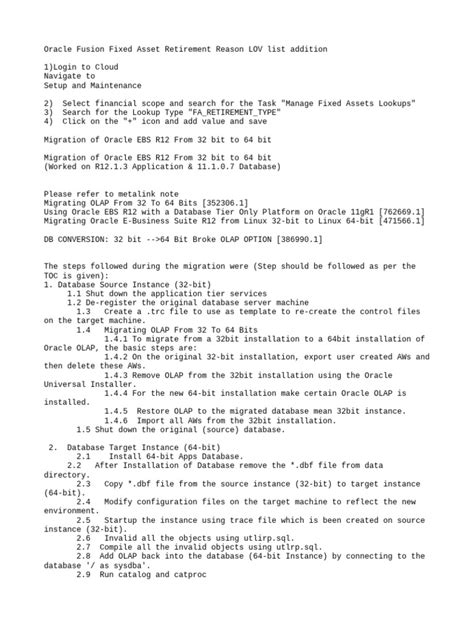 Oracle Fusion Fixed Asset Retirement Reason Lov List Addition Pdf Databases 64 Bit Computing