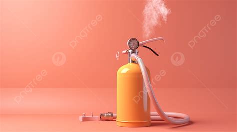 주황색 소화기가 연기와 함께 표시됩니다 연료 펌프 노즐 파스텔 색상 배경으로 3d 렌더링 소화기 고화질 사진 사진 대통 주둥이 배경 일러스트 및 사진 무료 다운로드