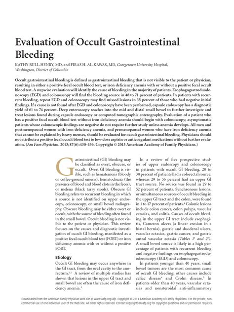 Occult Gastrointestinal Bleeding Evaluation Pdf Colonoscopy