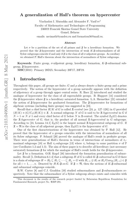 pdf a generalization of hall s theorem on hypercenter