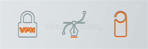 Set Line Please Do Not Disturb Lock Vpn And Bezier Curve Icon Vector Stock Vector