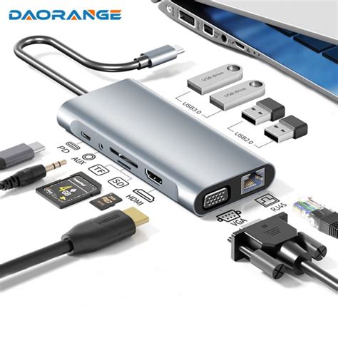 11 In 1 USB C 3 0 Hub Type C Laptop Adapter To 4K HDMI Compatible VGA RJ45 Lan Ethernet SD TF