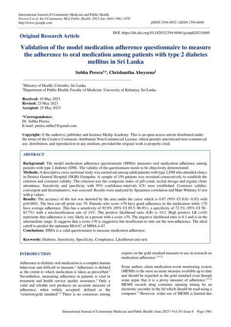 Pdf Validation Of The Model Medication Adherence Questionnaire To Measure The Adherence To