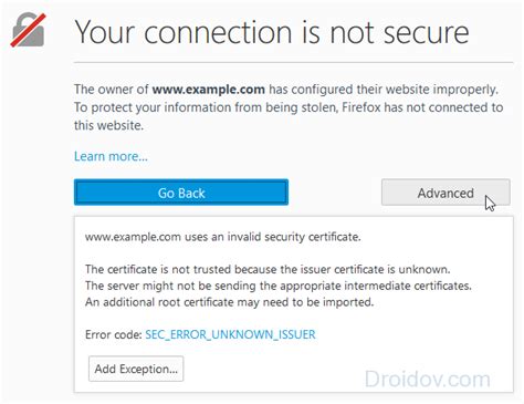 Код ошибки Sec Error Unknown Issuer как исправить в Firefox —