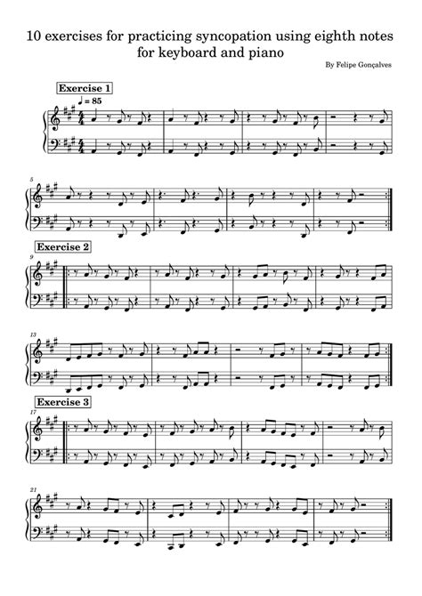 10 Exercises For Syncopation Using Eighth Notes For Keyboard And Piano