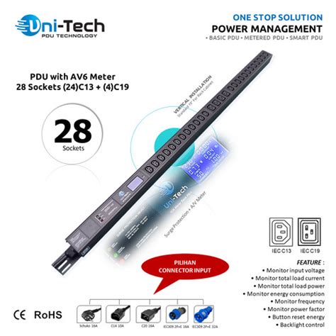 Jual Stop Kontak PDU 28 Sockets Mix C13 C19 With AV6 Meter Input IEC309 2P E 16A Kota