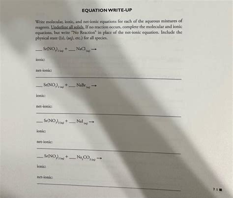 Solved EQUATIONWRITE UP Write Molecular Ionic And Chegg Com