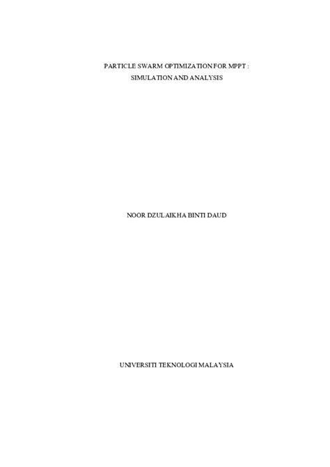 Pdf Particle Swarm Optimization For Mppt Simulation And Analysis