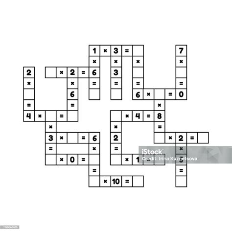 유치원과 학교 연령의 어린이를 위한 수학 교육 게임 벡터 일러스트입니다 크로스 워드를 해결 합니다 숫자 곱셈 퍼즐 페이지 곱셈에