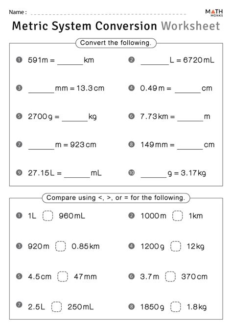 Metric Conversion Worksheets Math Monks