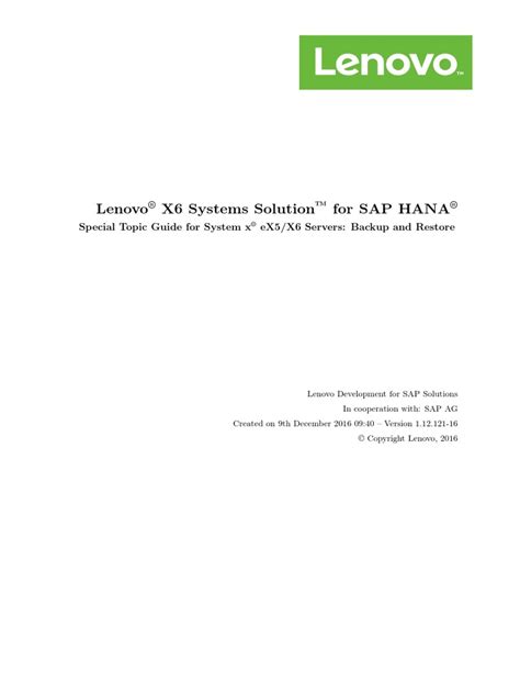 Lenovo Sap Hana Backup Guide 112121 16 1 8 Pdf Operating