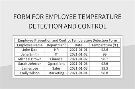Employee Temperature Monitoring Form For Health And Safety Compliance