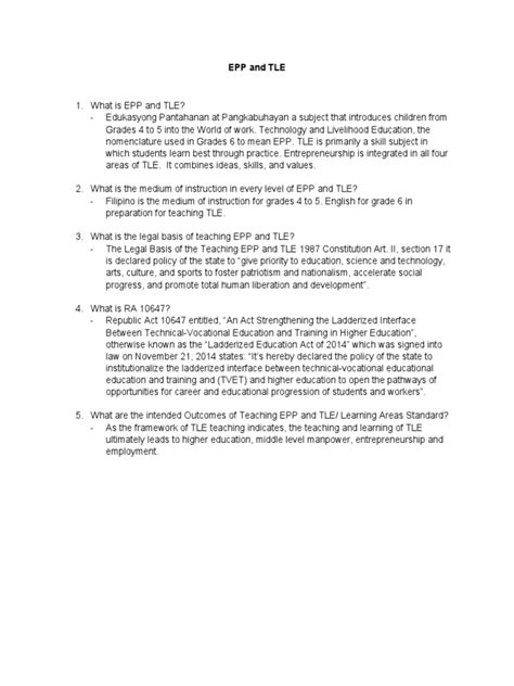 Understanding Epp And Tle Curriculum Pdf