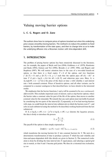 Pdf Valuing Moving Barrier Options