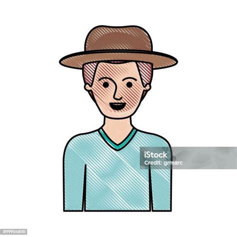 모자와 스웨터 색된 크레용 실루엣에 짧은 머리 남자 반 시체 경영자에 대한 스톡 벡터 아트 및 기타 이미지 경영자 교사