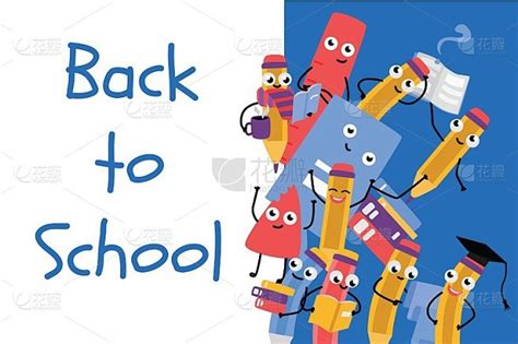 矢量回到学校海报与铅笔字符