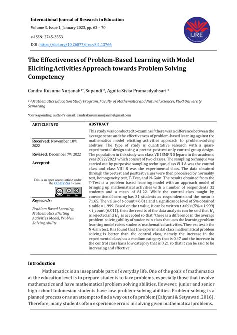 PDF The Effectiveness Of Problem Based Learning With Model Eliciting Activities Approach