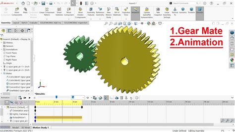 Spur Gear Assembly In Solidworks Gear Mate Animation Youtube
