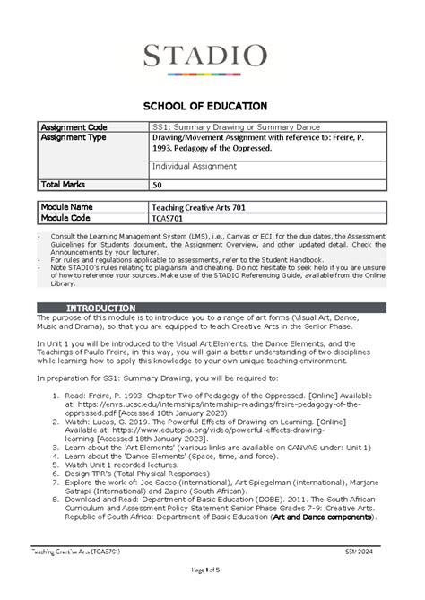 Stadio Assignment Ss1 Tcas701 2024 1 School Of Education Assignment