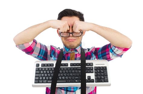 Computer Nerd With Keyboard Isolated Stock Image Image Of Communication Face 46997203