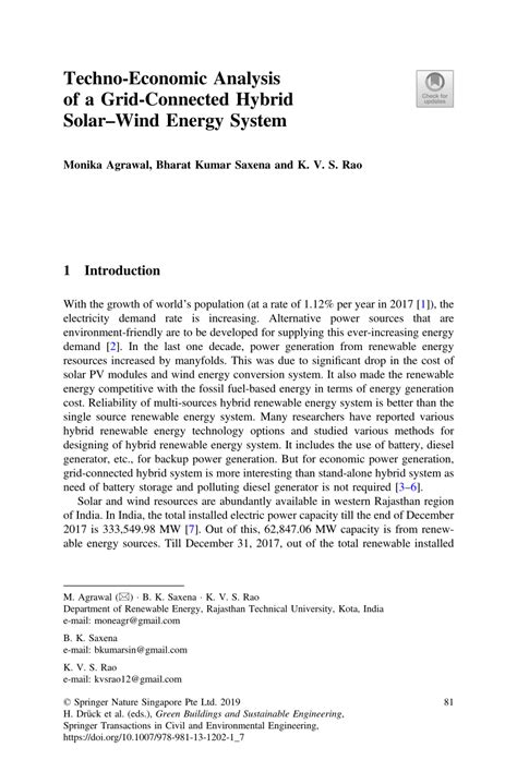 Pdf Techno Economic Analysis Of A Grid Connected Hybrid Solarwind Energy System Proceedings