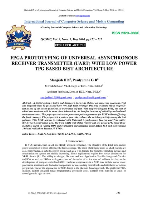 Pdf Fpga Prototyping Of Universal Asynchronous Receiver Transmitter Uart With Low Power Tpg