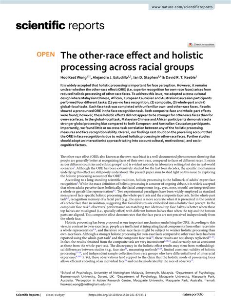 Pdf The Other Race Effect And Holistic Processing Across Racial Groups