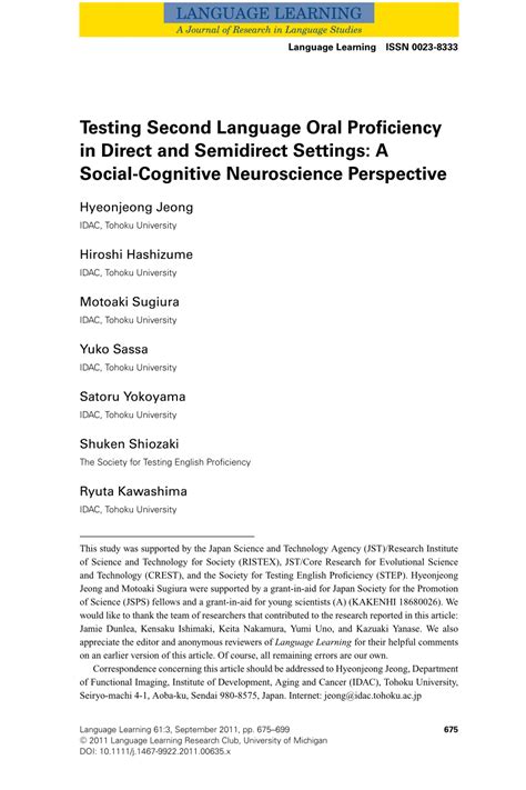Pdf Testing Second Language Oral Proficiency In Direct And Semidirect Settings A Social