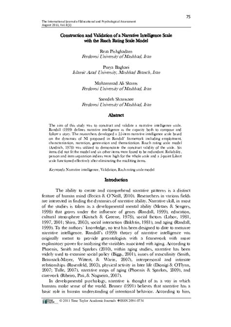 Pdf Construction And Validation Of A Narrative Intelligence Scale With The Rasch Rating Scale