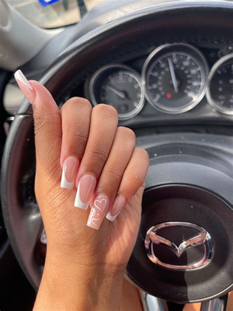 Valentines Nails Simple Acrylic Nails Initials White Acrylic Nails Valentines Nail Insp