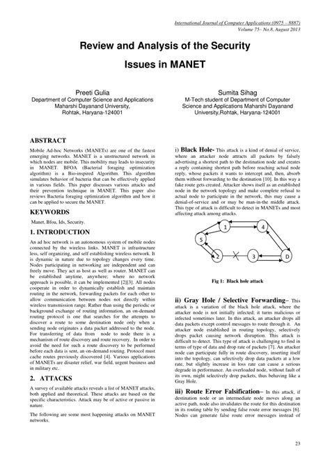 Pdf Review And Analysis Of The Security Issues In Manet