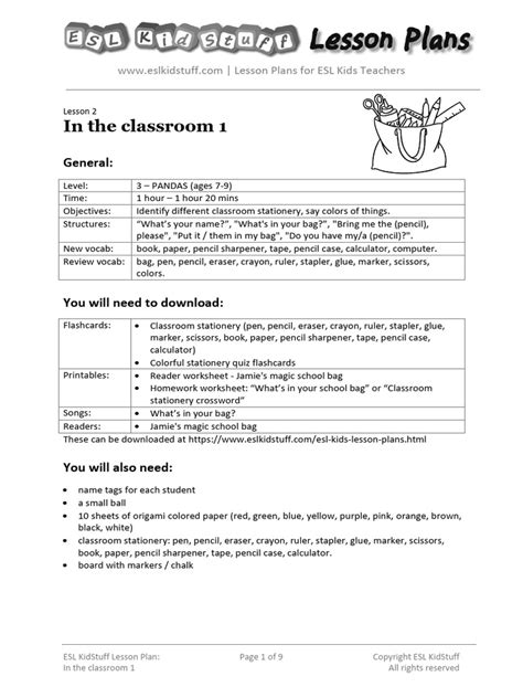 Level 3 Lesson 2 In The Classroom Download Free Pdf Lesson Plan