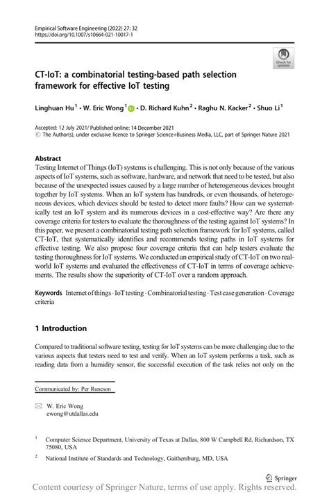 Ct Iot A Combinatorial Testing Based Path Selection Framework For