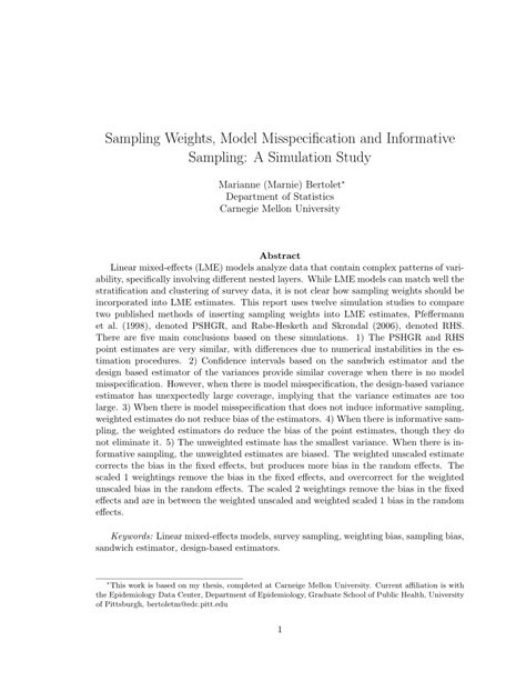Pdf Sampling Weights Model Misspecification And Informative Sampling