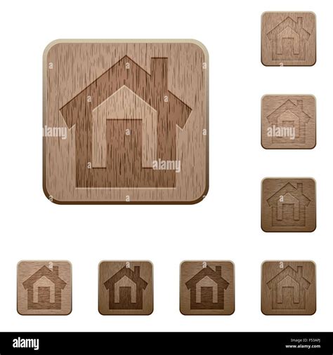 set of carved wooden home buttons 8 variations included arranged