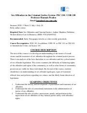 Summer 2020 Syllabus 2 Pdf Sex Offenders In The Criminal Justice System PSC 230 COR 230