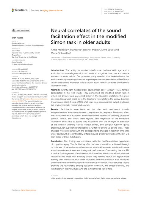 Pdf Neural Correlates Of The Sound Facilitation Effect In The Modified Simon Task In Older Adults